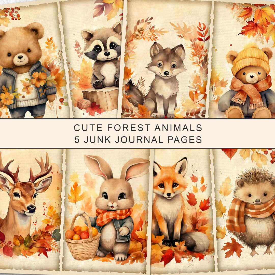 Cute Forest Animals Junk Journal Printable Page, Autumn Junk Journal ...