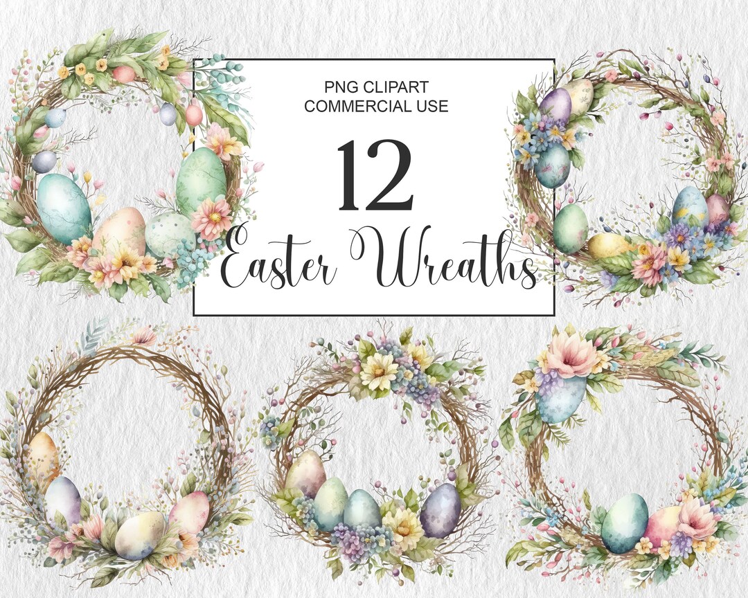 Easter Wreath Clipart PNG Watercolor Wreath Clipart, Spring Flower and ...