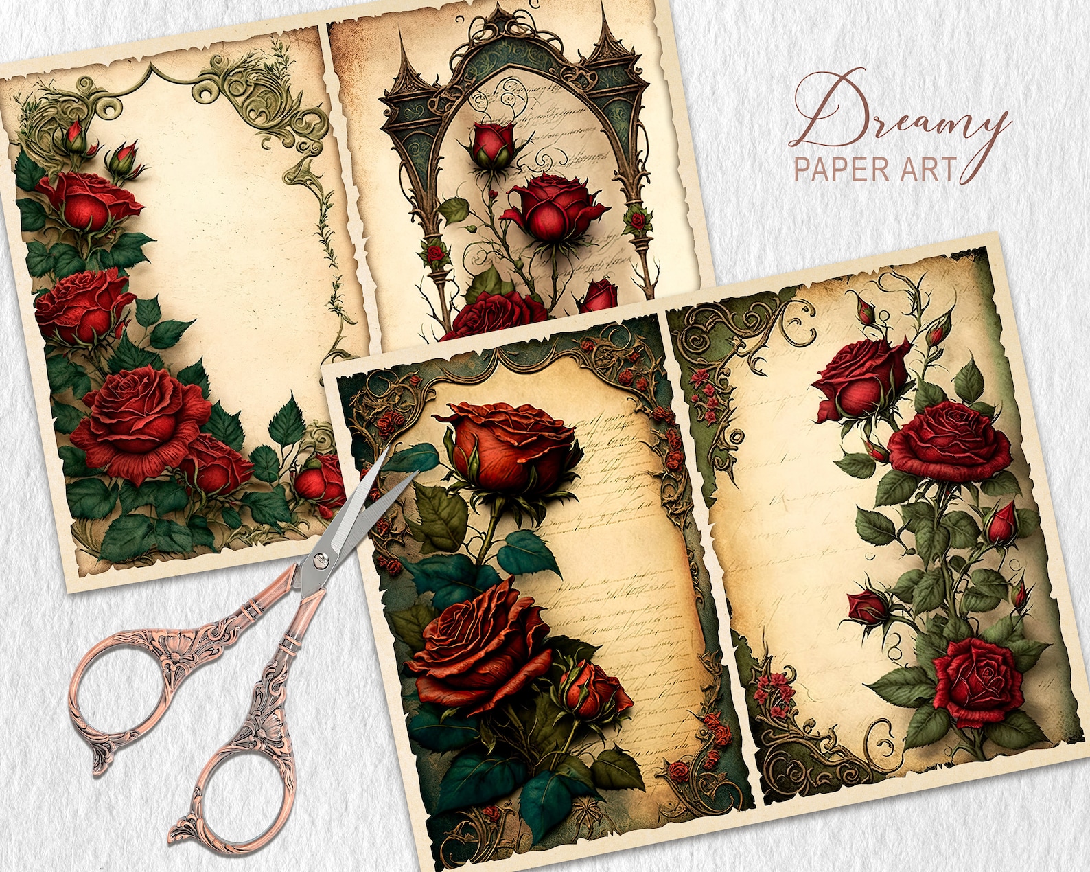 Gothic Red Roses Junk Journal Pages: Vintage Collage (digital Download ...