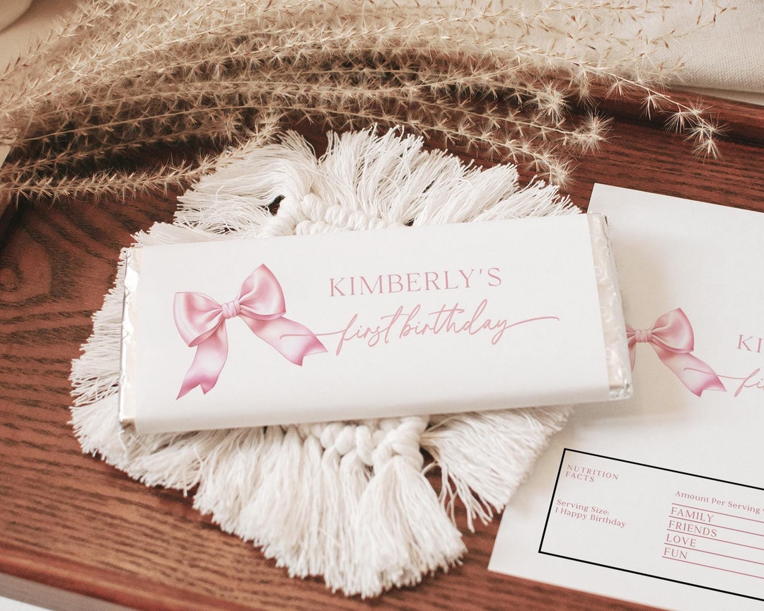 Coquette Pink Bow Chocolate Wrapper Template, Pink Ribbon Birthday ...
