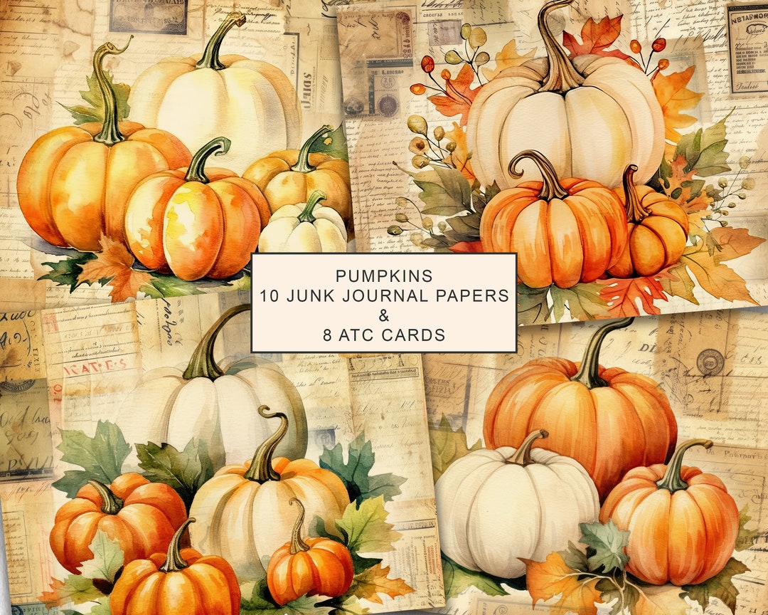 Pumpkins Junk Journal Paper, Vintage Autumn Junk Journal Kit, Pumpkins ...