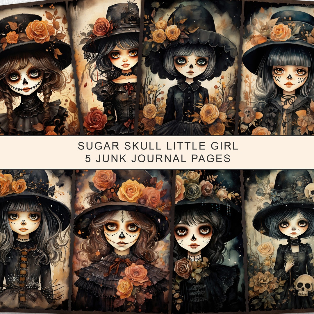 Sugar Skull Doll Junk Journal, Halloween Junk Journal Pages, Gothic ...