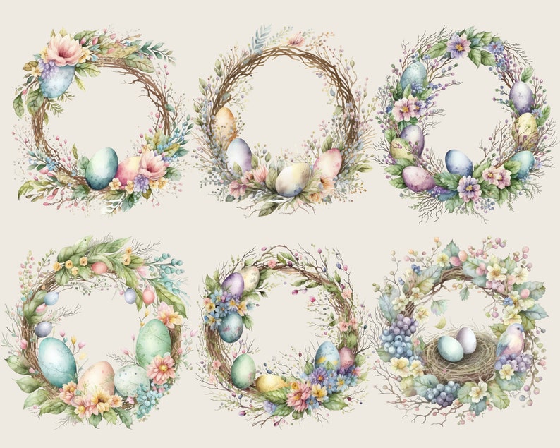 Easter Wreath Clipart PNG Watercolor Wreath Clipart, Spring Flower and ...