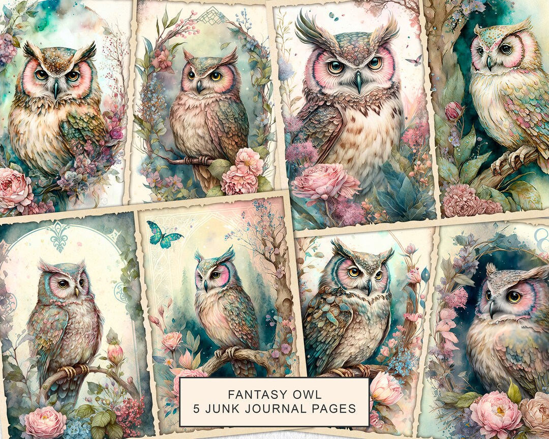 Fantasy Owl Junk Journal Kit Watercolor Owl Journal Pages, Owl Junk ...