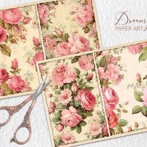 Pink Roses Junk Journal Pages, Vintage Roses Junk Journal Kit, Junk ...