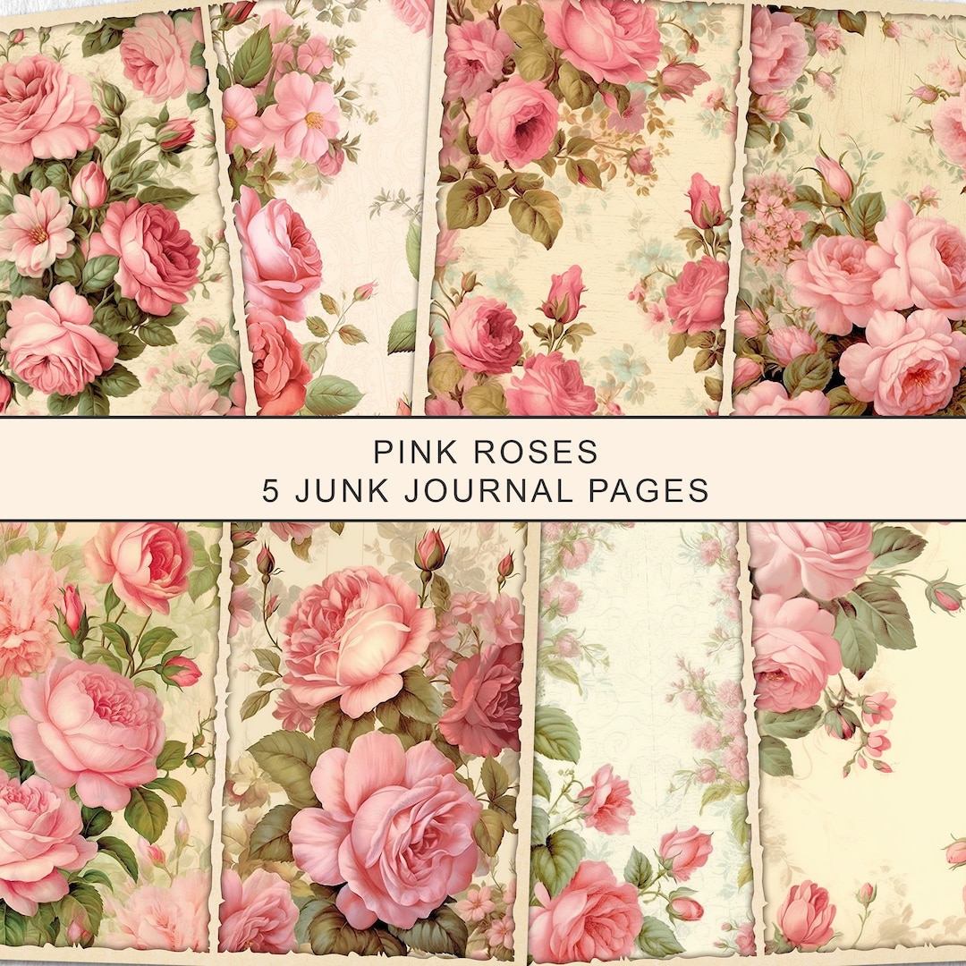 Pink Roses Junk Journal Pages, Vintage Roses Junk Journal Kit, Junk ...