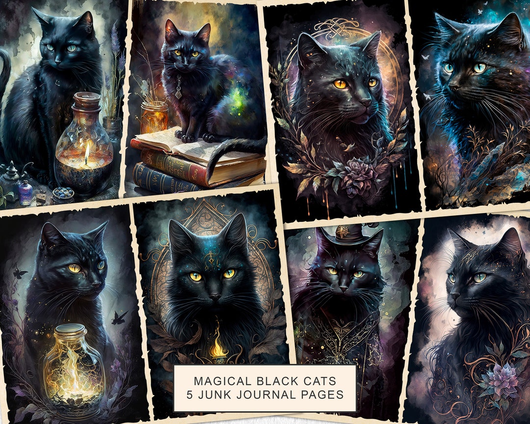 Magical Black Cat Junk Journal Kit Witchcraft Journal Pages, Wizardry ...