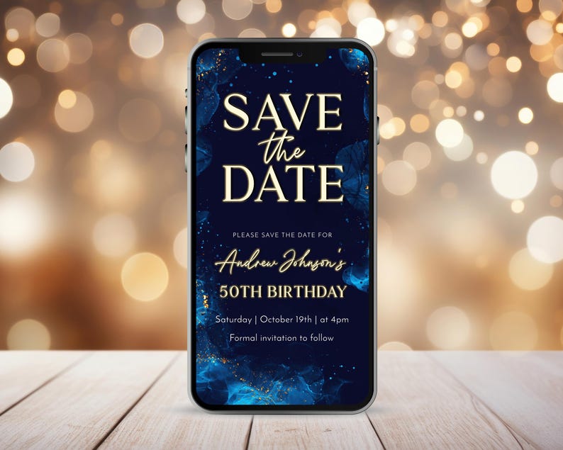 Navy Blue & Gold Birthday Save the Date Mobile Invite (digital) - Etsy