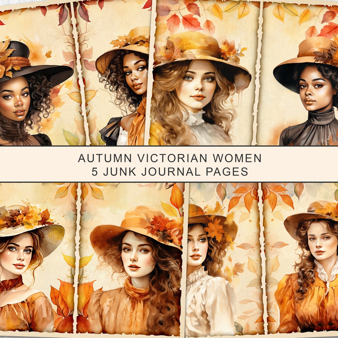 Autumn Victorian Women Junk Journal Printable Page, Autumn Junk Journal ...