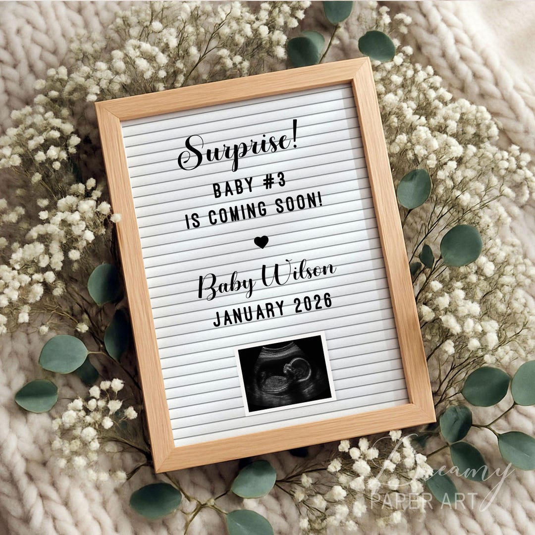 Surprise Pregnancy Announcement Digital Baby 3 Reveal Letterboard Style ...