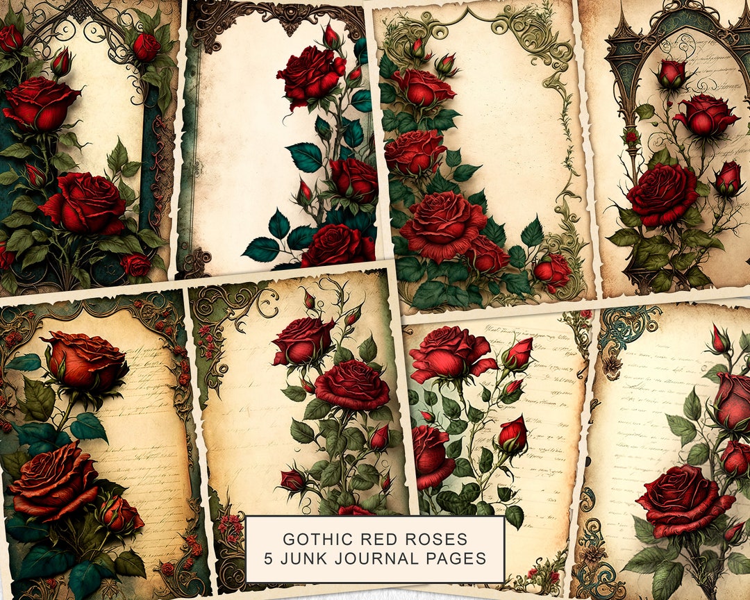 Gothic Red Roses Junk Journal Pages Vintage Red Roses Junk Journal Kit