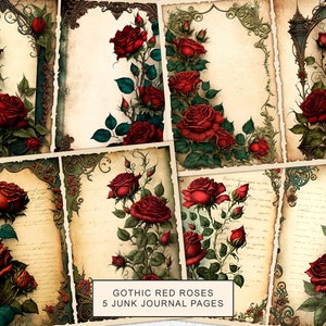 Gothic Red Roses Junk Journal Pages: Vintage Collage (digital Download ...