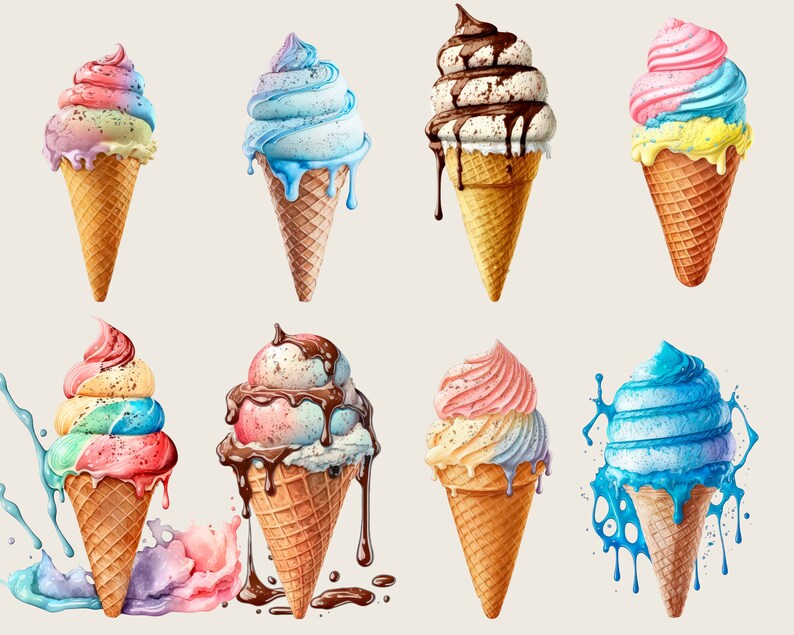 Watercolor Ice Cream Clipart Colorful Scoop Ice Cream Png - Etsy