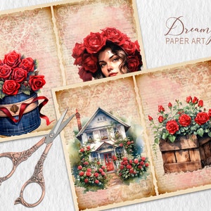 Red Roses Junk Journal Kit, Vintage Red Roses Junk Journal Pages ...