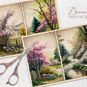 Watercolor Spring Nature Junk Journal Kit, Spring Scene Journal Pages ...