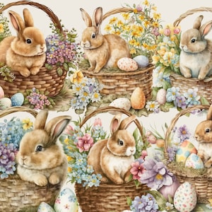 Easter Bunny Clipart PNG Cute Bunny Watercolor Clipart, Bunny in Basket ...