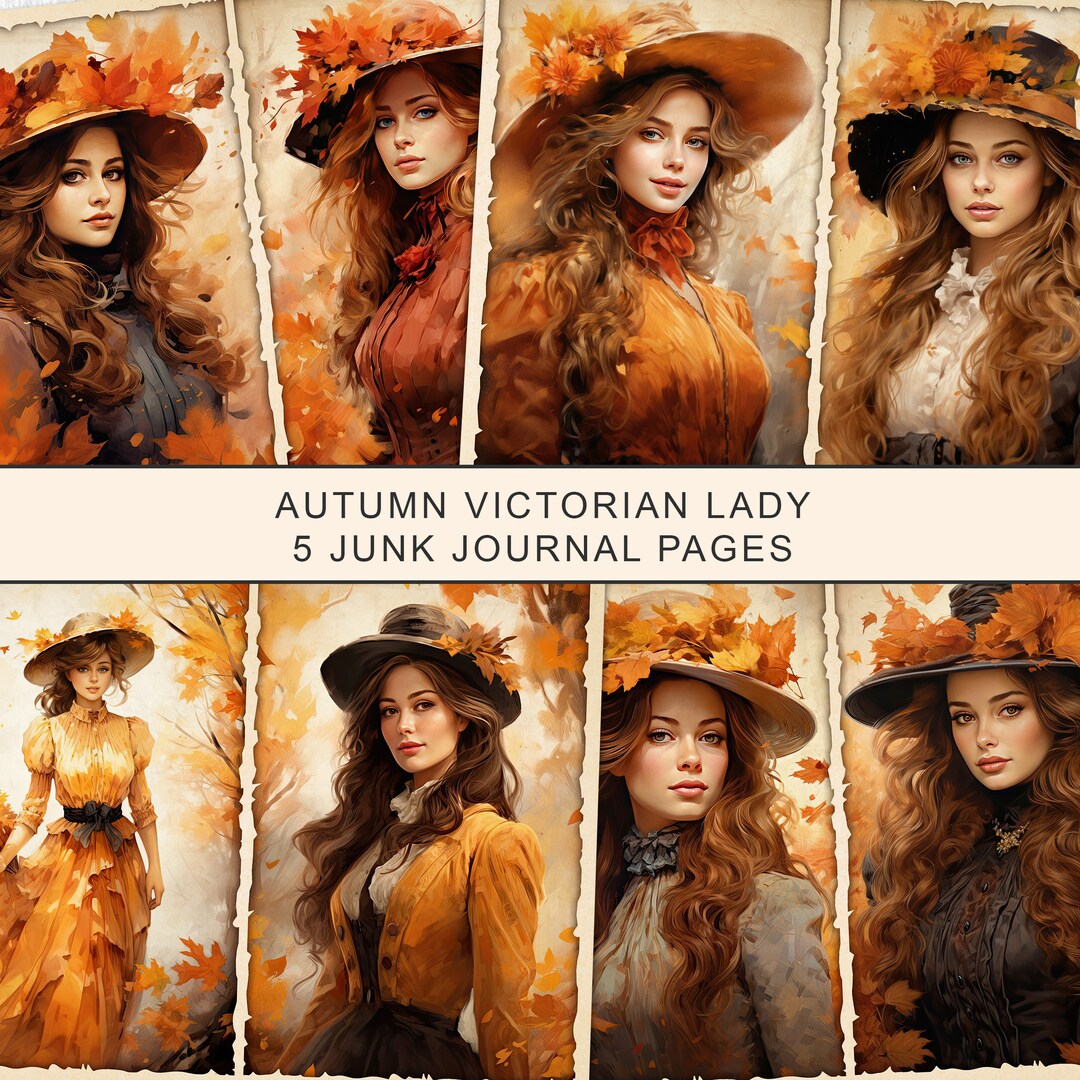 Autumn Victorian Lady Junk Journal Printable Page, Autumn Junk Journal ...