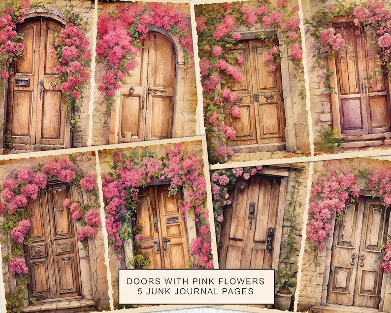 Wooden Doors & Pink Flowers Junk Journal Pages (digital Download) - Etsy