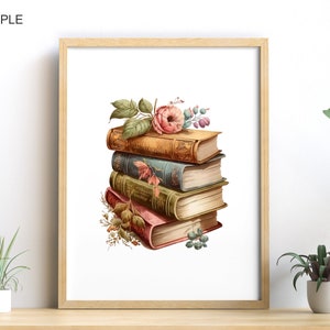 Watercolor Old Books With Flowers Clipart, Vintage Stack of Books Png ...