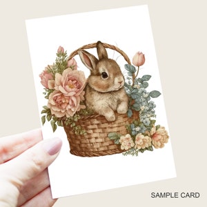 Rabbit in Basket Clipart Watercolor Bunny Clipart, Vintage Bunny in ...