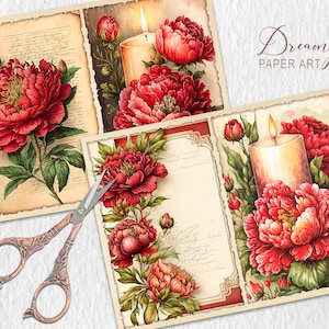 Red Peonies Junk Journal Printable, Vintage Peony Junk Journal Kit ...