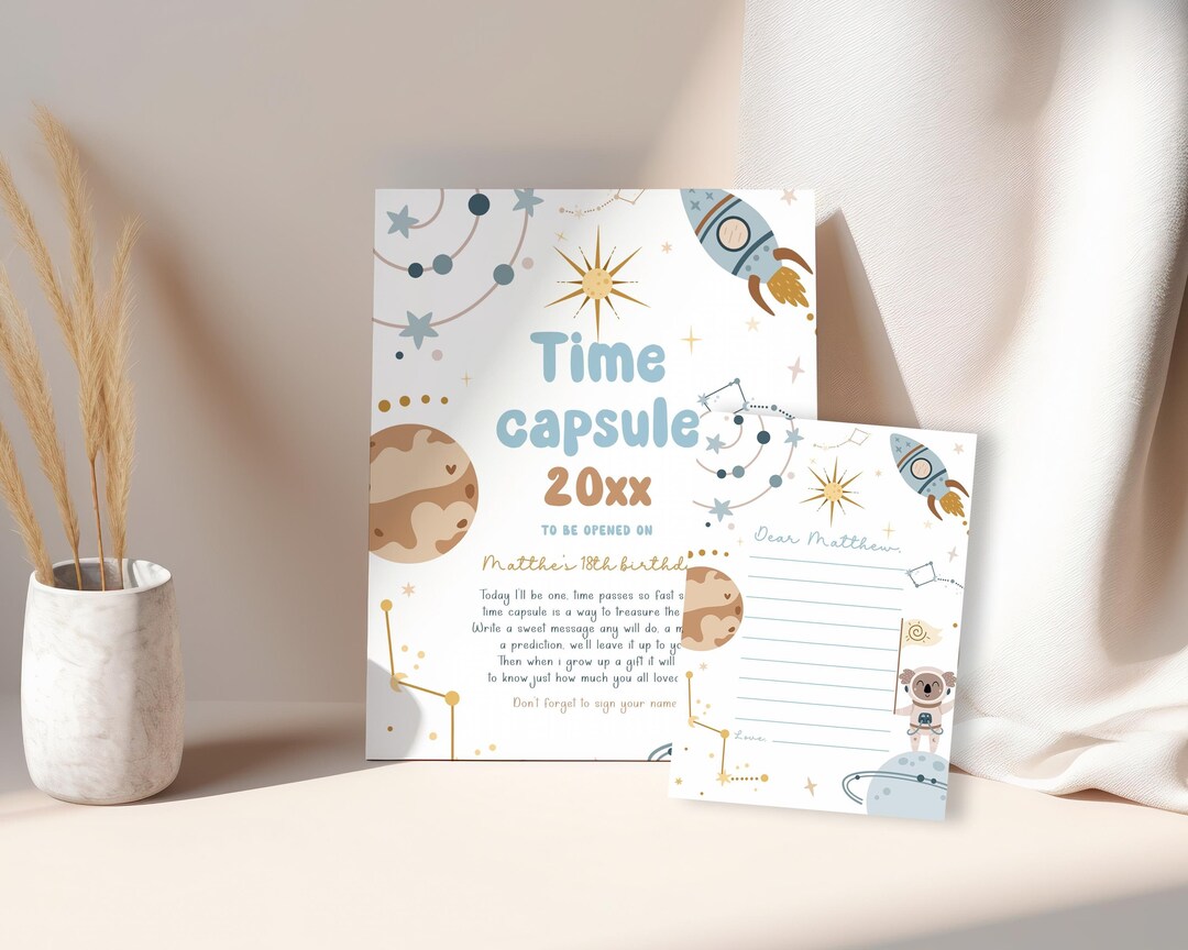 Space Time Capsule Sign: 1st Birthday Note Cards (digital Download ...