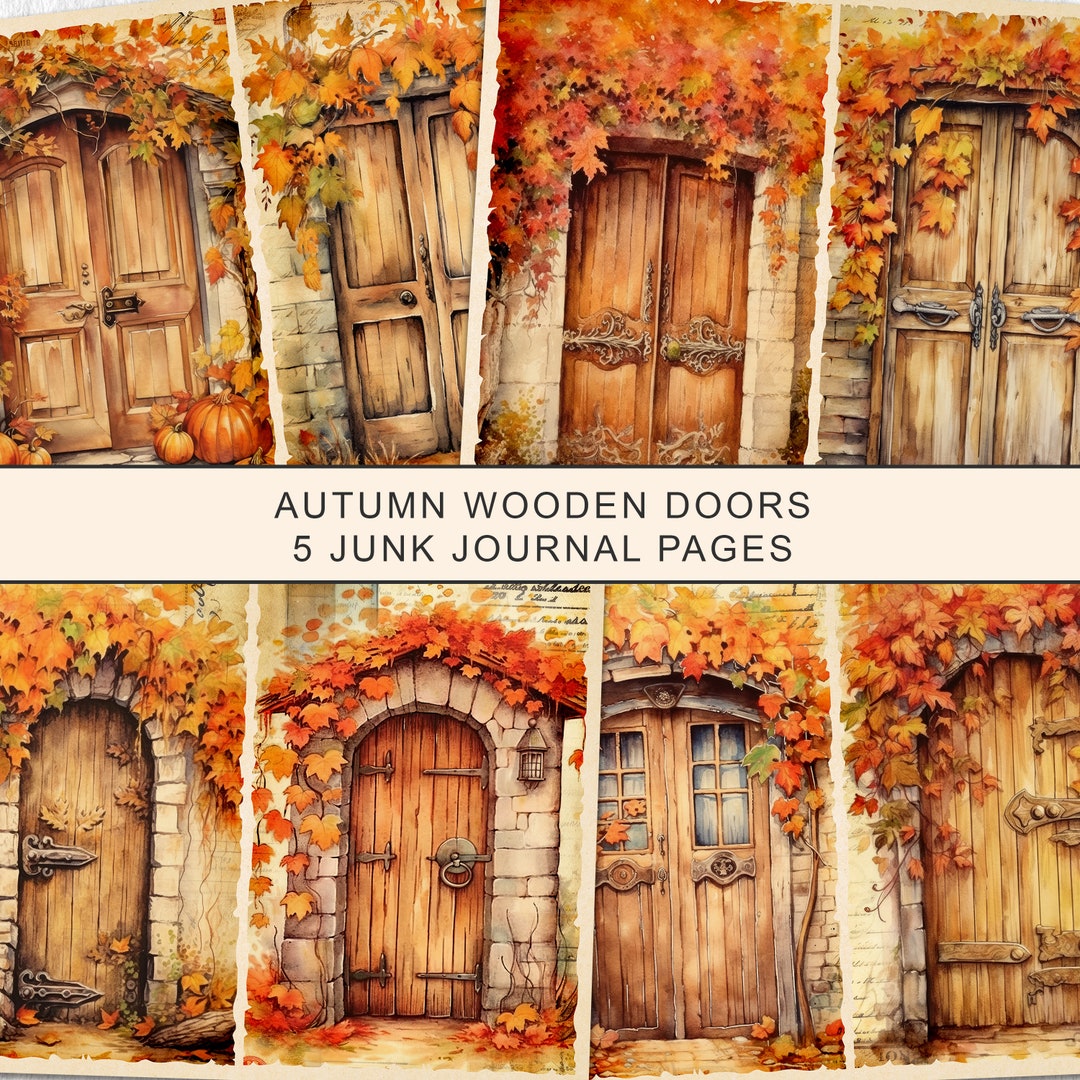 Autumn Wooden Doors Junk Journal Printable Page, Autumn Junk Journal ...