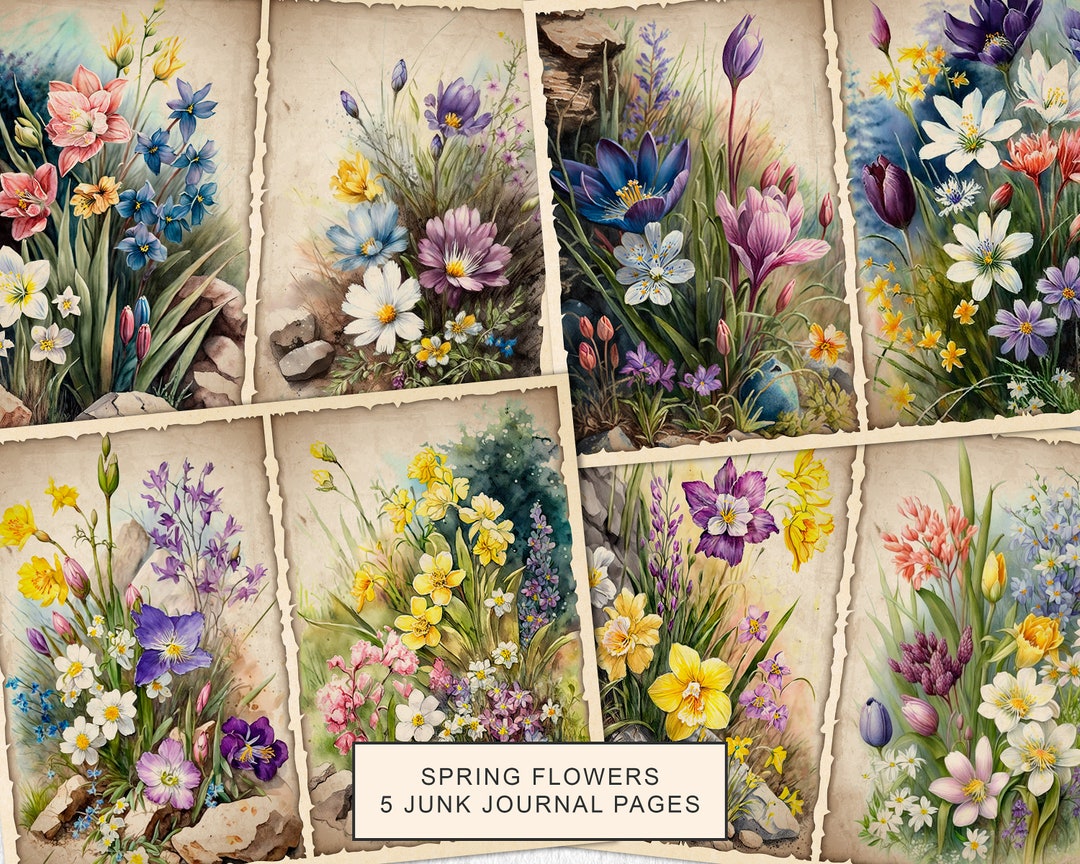 Watercolor Spring Flowers Junk Journal Printable Page, Flowers Junk ...