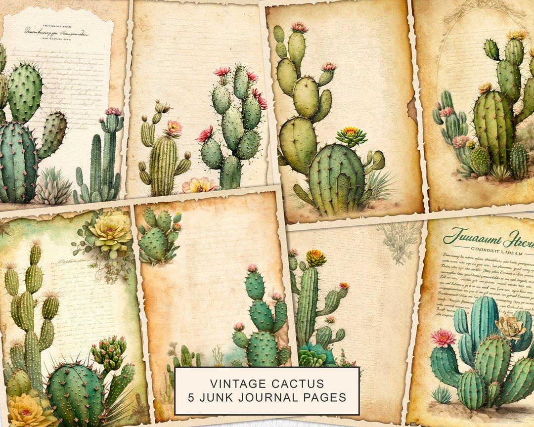 Vintage Cactus Junk Journal Kit Journal Pages, Cactus Succulent Junk ...