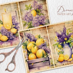 Watercolor Lilac and Lemons Junk Journal Pages, Vintage Lemons Junk ...