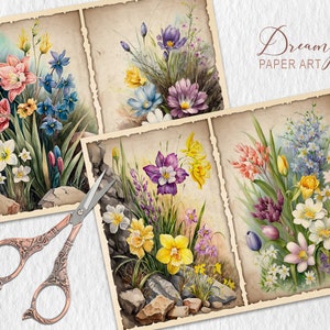Watercolor Spring Flowers Junk Journal Printable Page, Flowers Junk ...