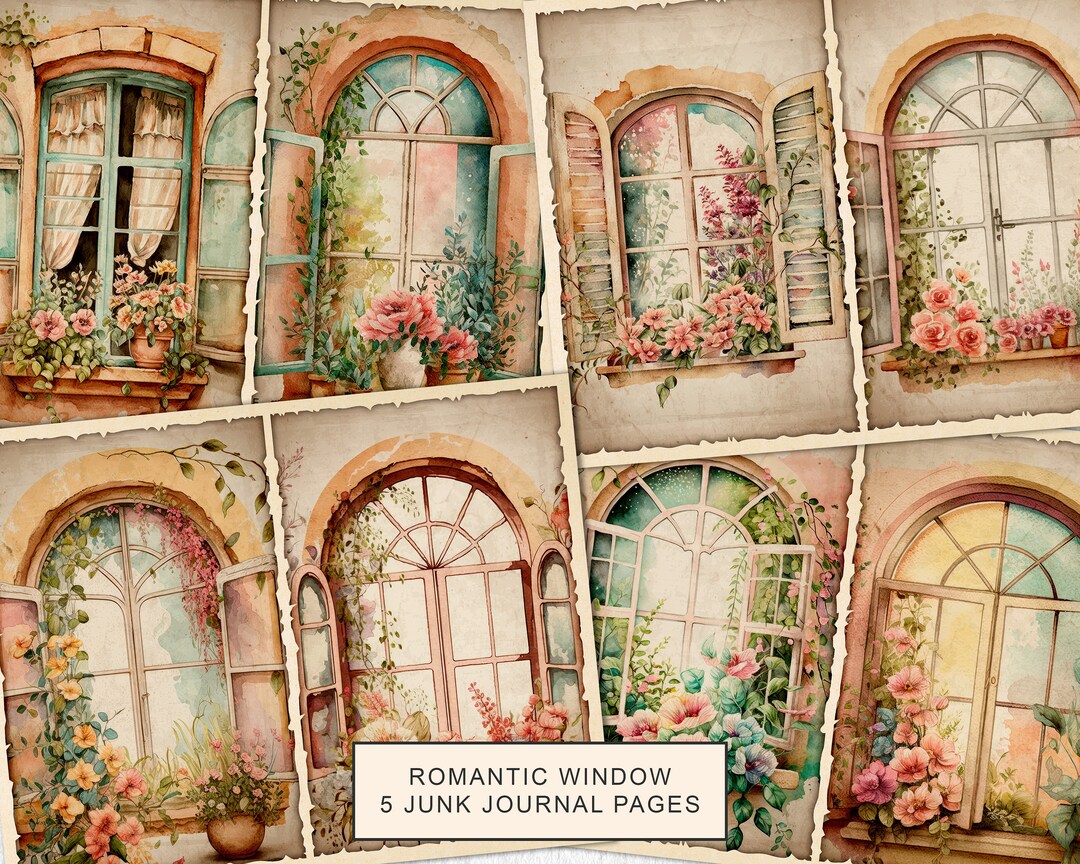 Romantic Window Junk Journal Kit Journal Pages, Floral Window Junk ...