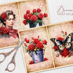 Red Roses Junk Journal Kit, Vintage Red Roses Junk Journal Pages ...