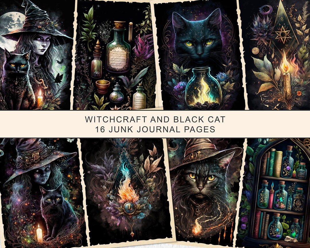 Witchcraft Junk Journal Kit Magical Black Cat Journal Pages, Witch Junk ...