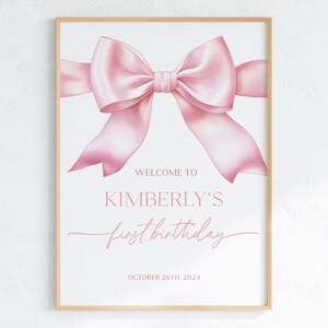 Welcome Pink Bow Sign Template, Pink Bow Birthday Welcome Poster, 1st ...