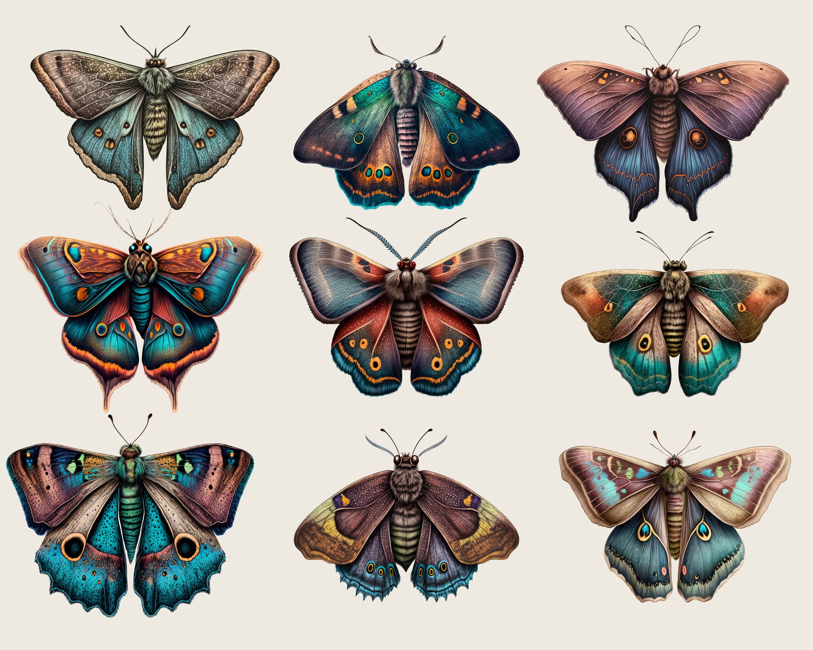 Watercolor Mystical Moth Clipart, Watercolor Colorful Butterfly Clipart ...