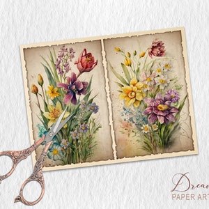 Watercolor Spring Flowers Junk Journal Printable Page, Flowers Junk ...