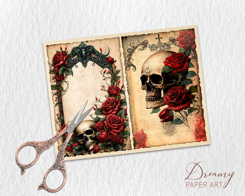 Gothic Skull & Red Roses Junk Journal Pages: Vintage Collage (digital ...
