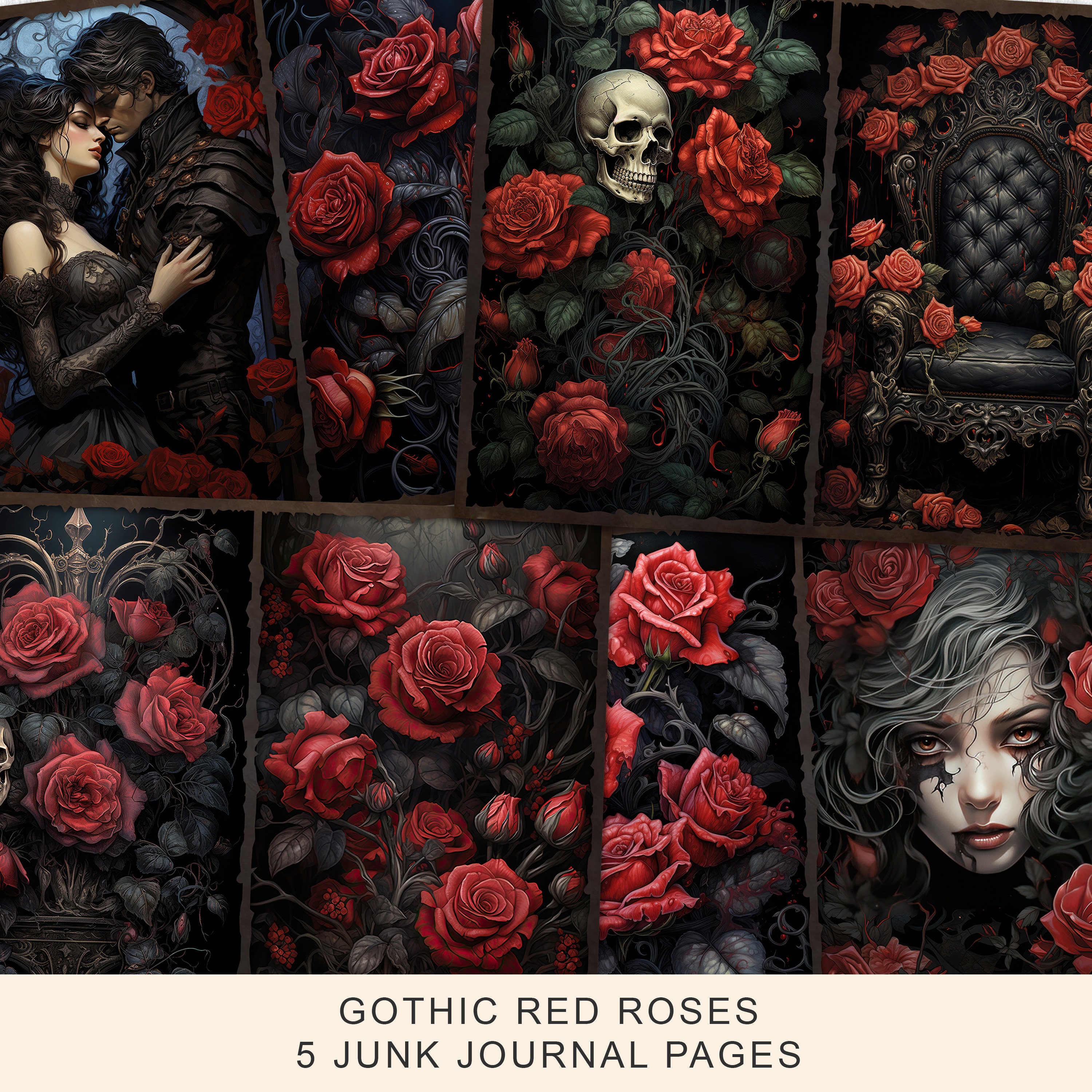 Gothic Red Roses Junk Journal Pages: Vintage Collage (digital Download ...