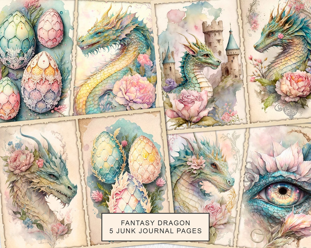 Fantasy Dragon Junk Journal Kit Fantasy Journal Pages, Dragon Eggs Junk ...
