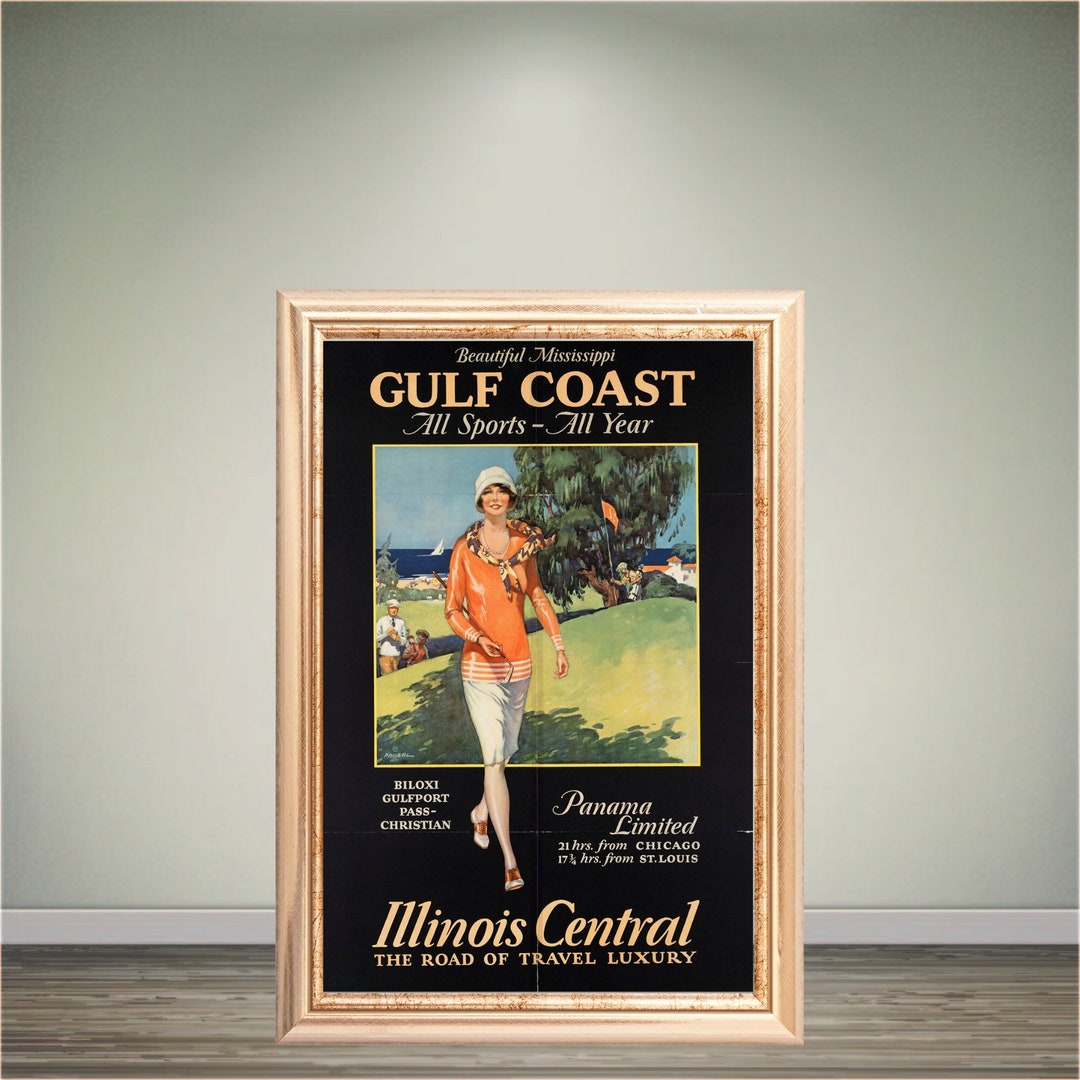 Vintage Gulf Coast All Sports Travel Poster Instant Digital Art Deco ...