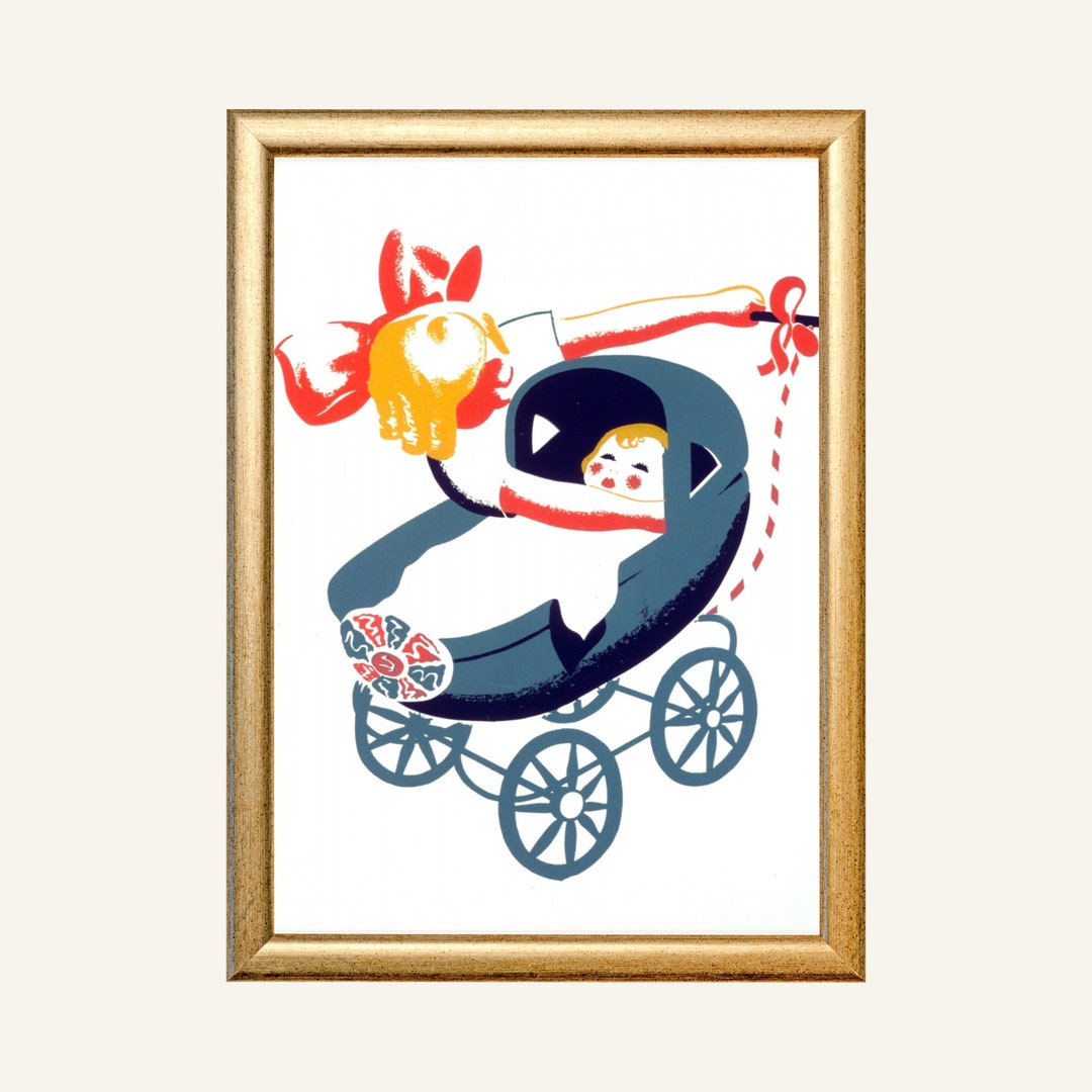 Baby in Pram Art Nursery, Abstract Vintage Prints Wall Art, Artwork for ...