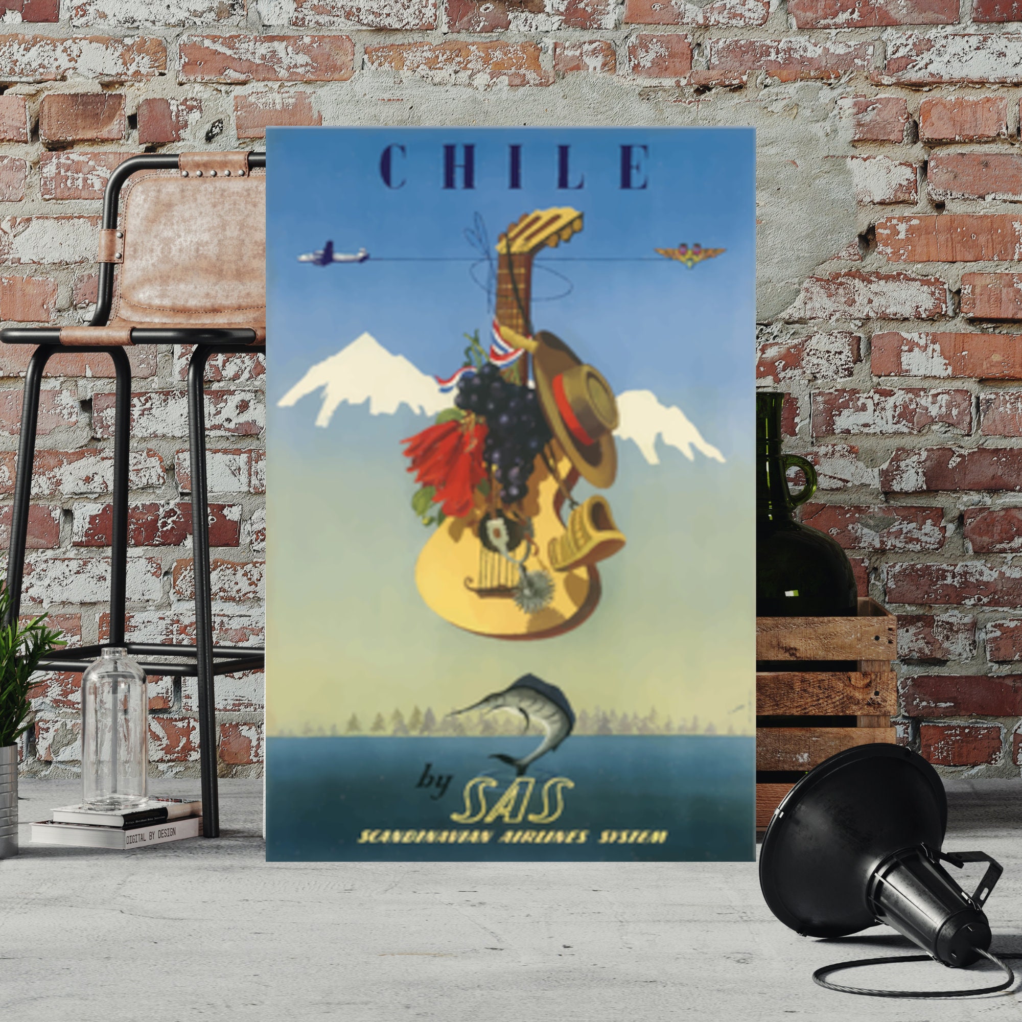 Vintage Chile Travel Poster, Cityscape Travel Wall Decor Digital Print ...
