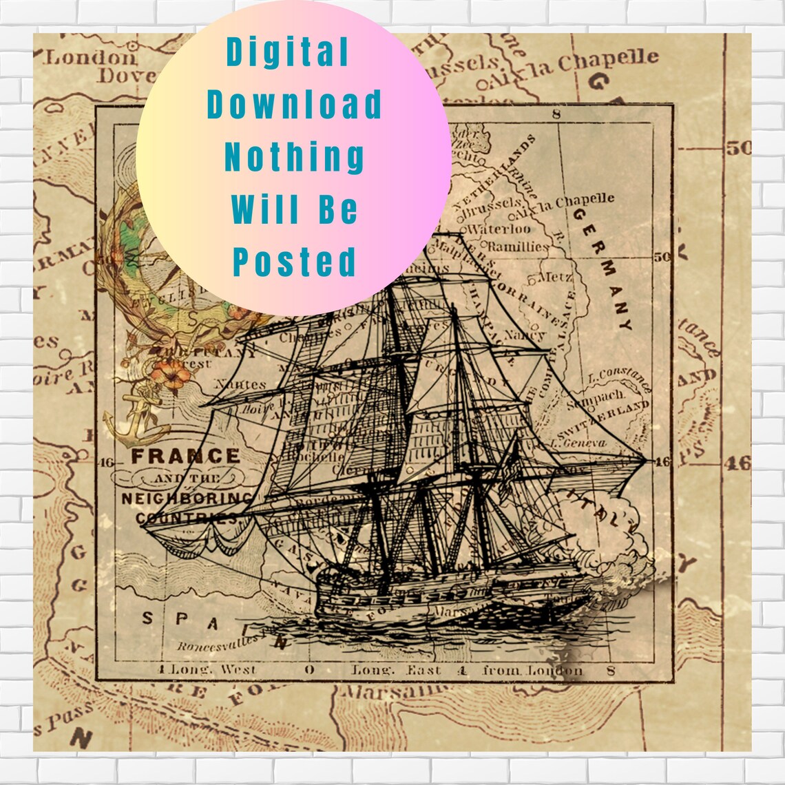 Vintage Nautical Exploration, Navigation Maps Charts, Digital Art Print ...