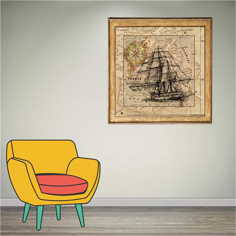Vintage Nautical Exploration, Navigation Maps Charts, Digital Art Print ...