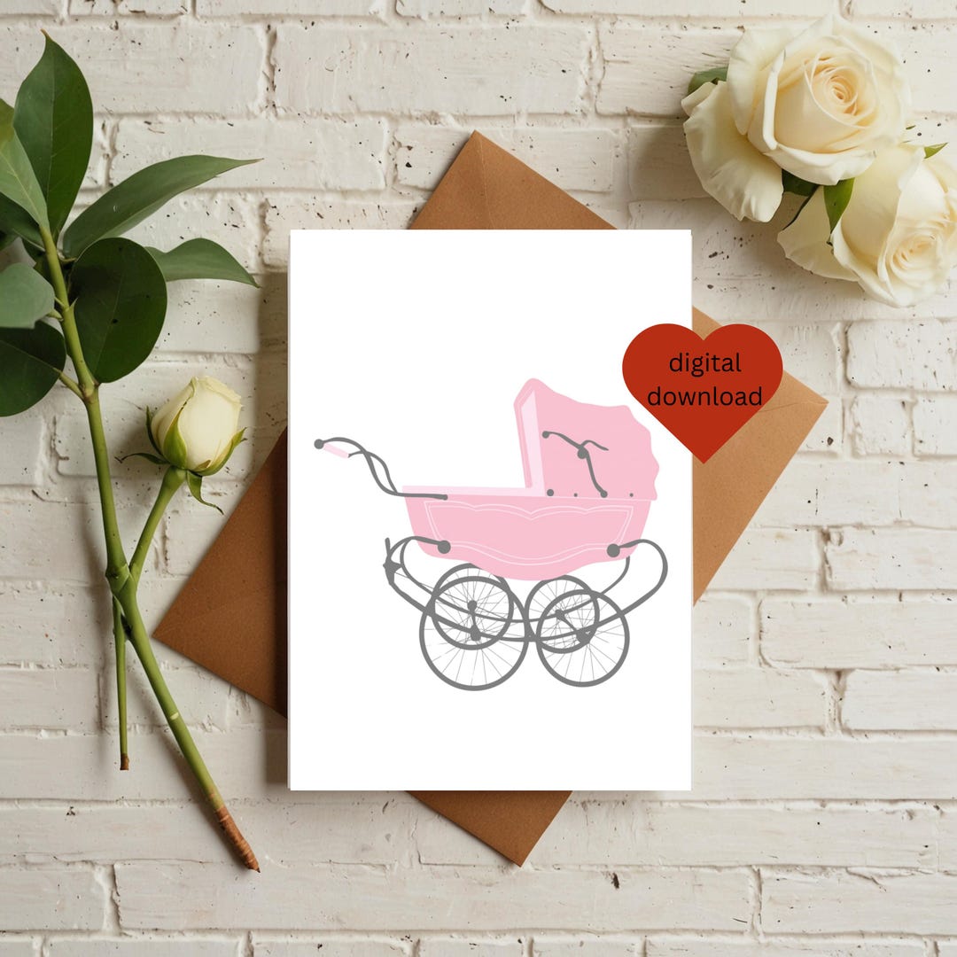 Greeting Card Pink Pram, Printable Pink Pram New Baby Congratulations ...
