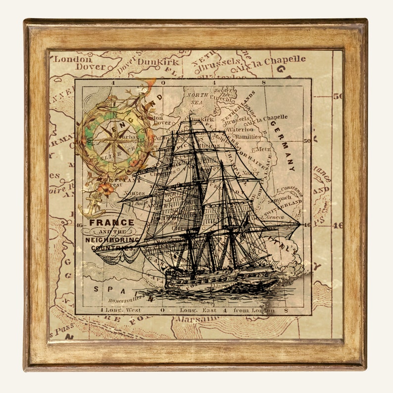 Vintage Nautical Exploration, Navigation Maps Charts, Digital Art Print ...