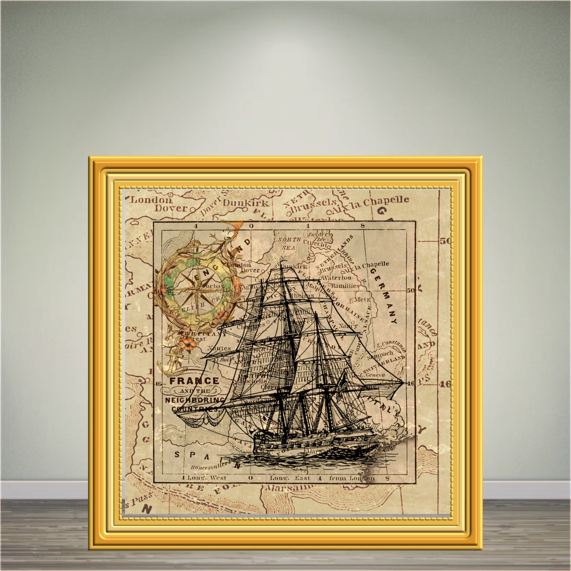 Vintage Nautical Exploration, Navigation Maps Charts, Digital Art Print ...