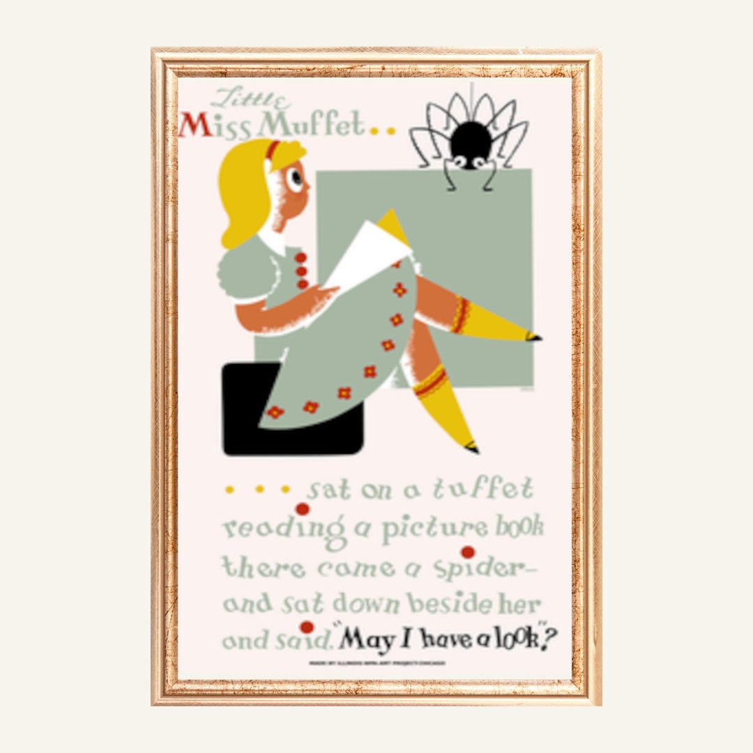 Little Miss Muffet Nursery Rhyme, 1940s Vintage Nursery Artwork, Small ...
