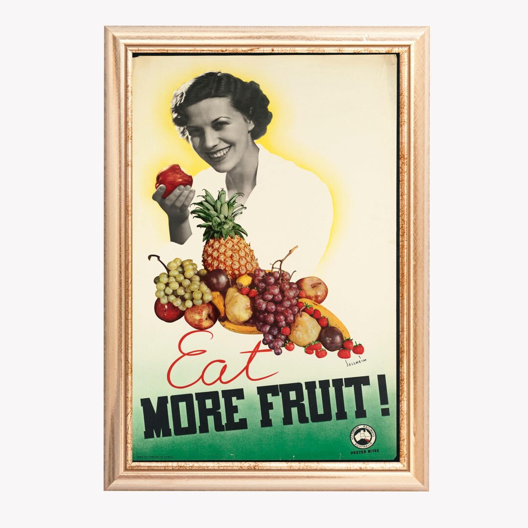 Eat More Fruit Vintage Poster, Australian Advertising Retro Print ...